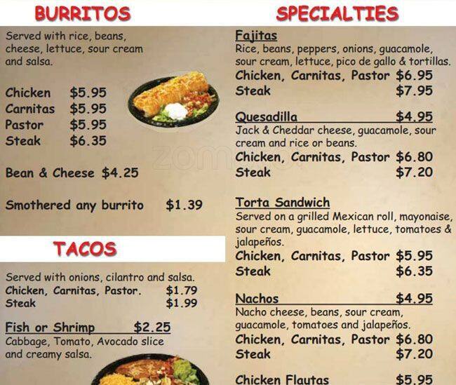 Menu at Sabor Mexican Grill restaurant, Centennial, E Arapahoe Rd
