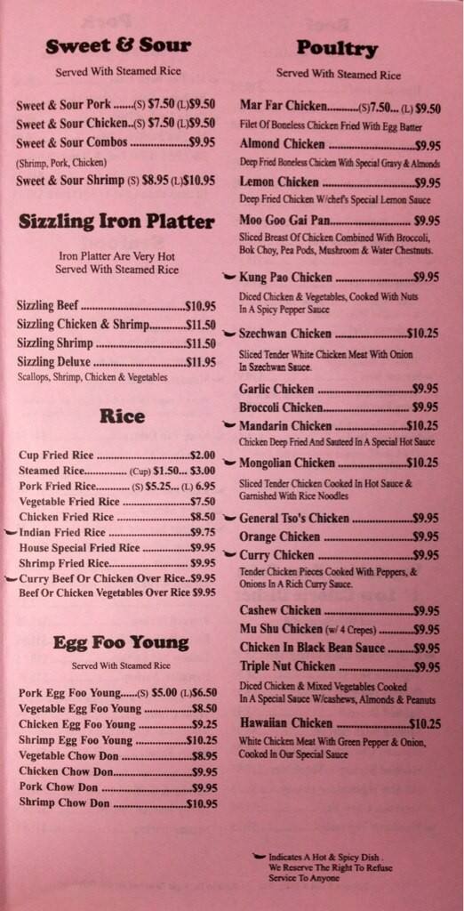 Menu at Swan restaurant, Sweet Home