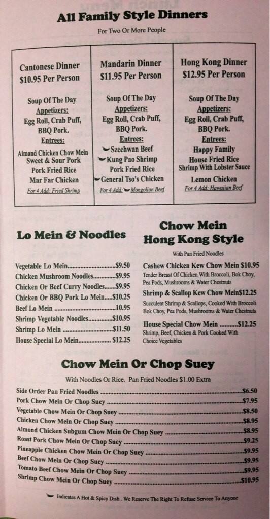 Menu at Swan restaurant, Sweet Home