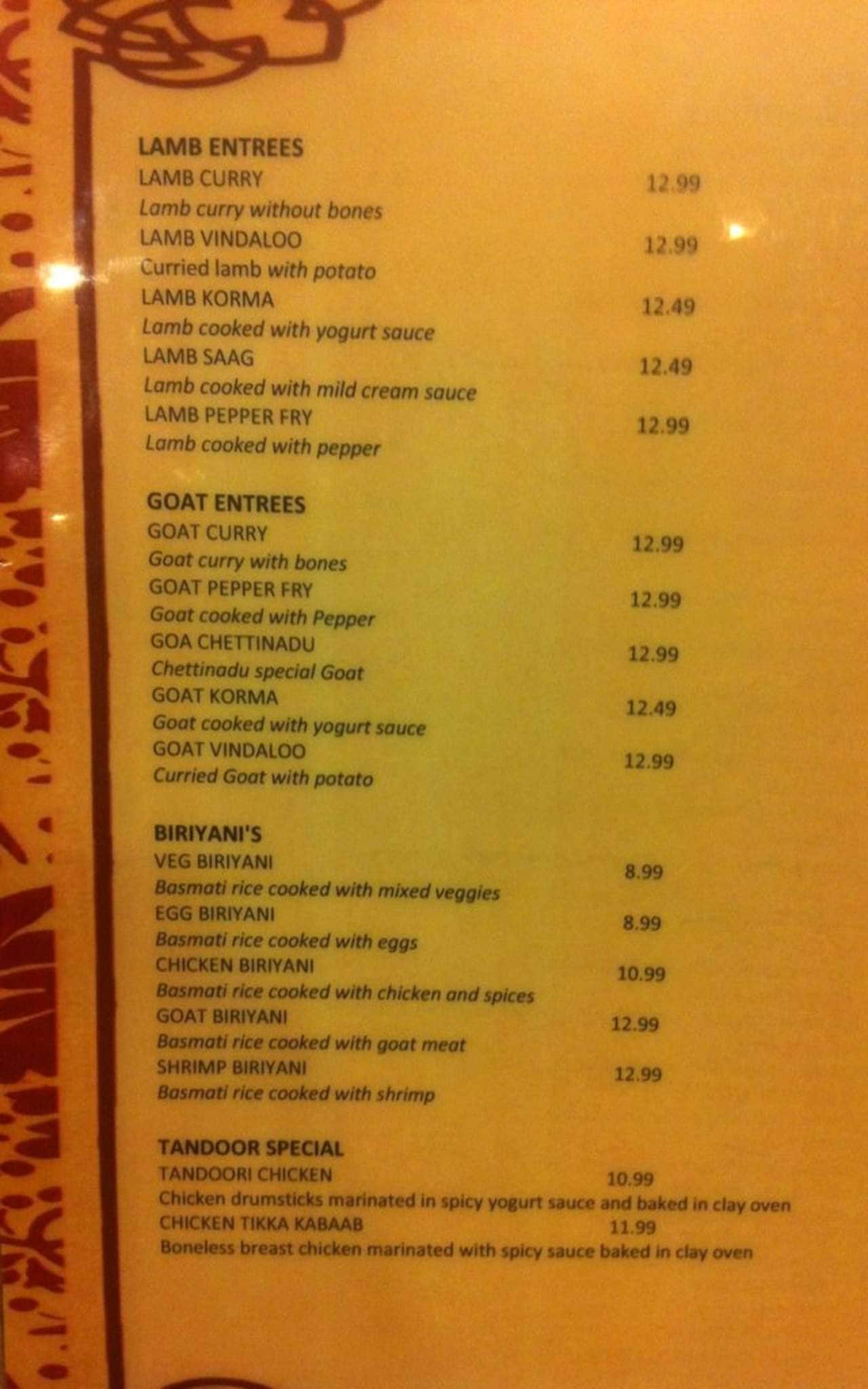 Menu at Mayuri Indian Restaurant, Tallahassee