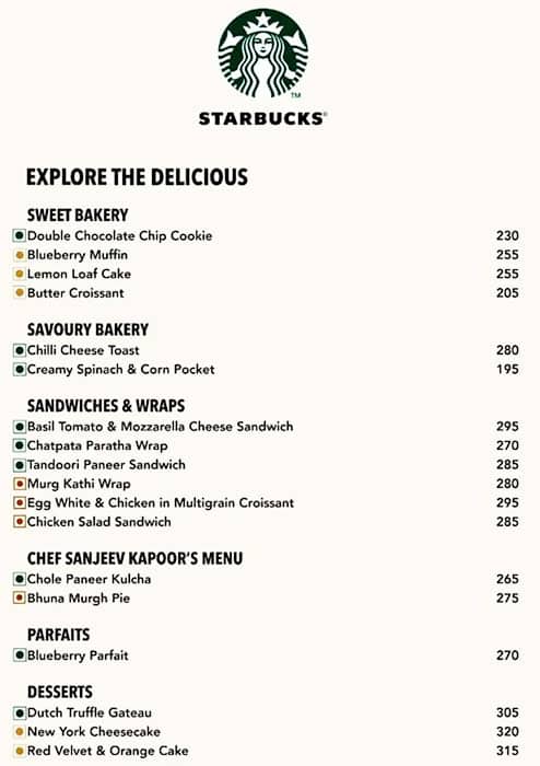Menu of Starbucks Coffee, Prahlad Nagar, Ahmedabad