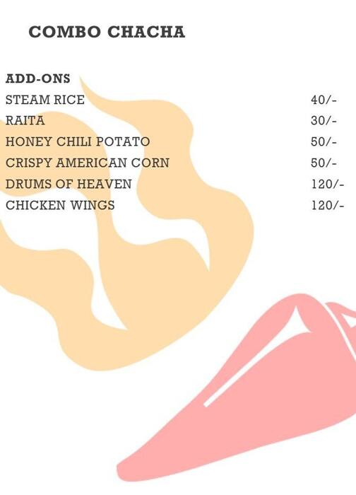 Menu of Combo Chacha, Crossing Republik, Ghaziabad