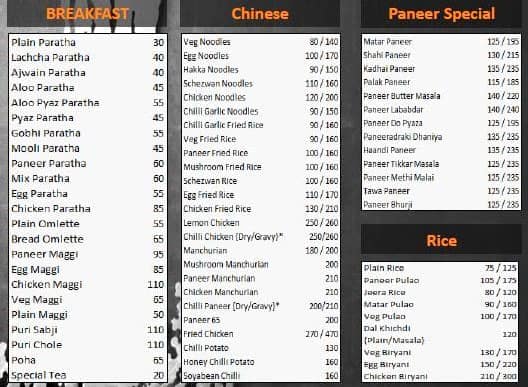 Menu of Food 24, DLF Phase 3, Gurgaon