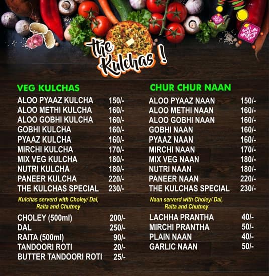 Menu of The Kulchas, Karol Bagh, New Delhi