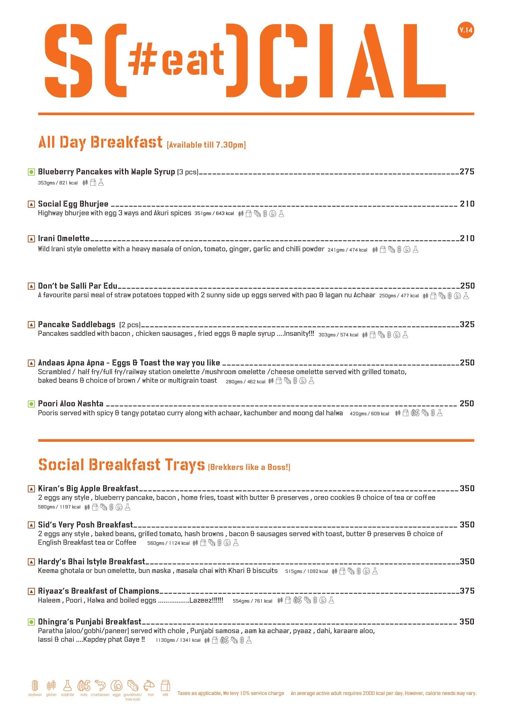 Menu of Park Street Social, Park Street Area, Kolkata