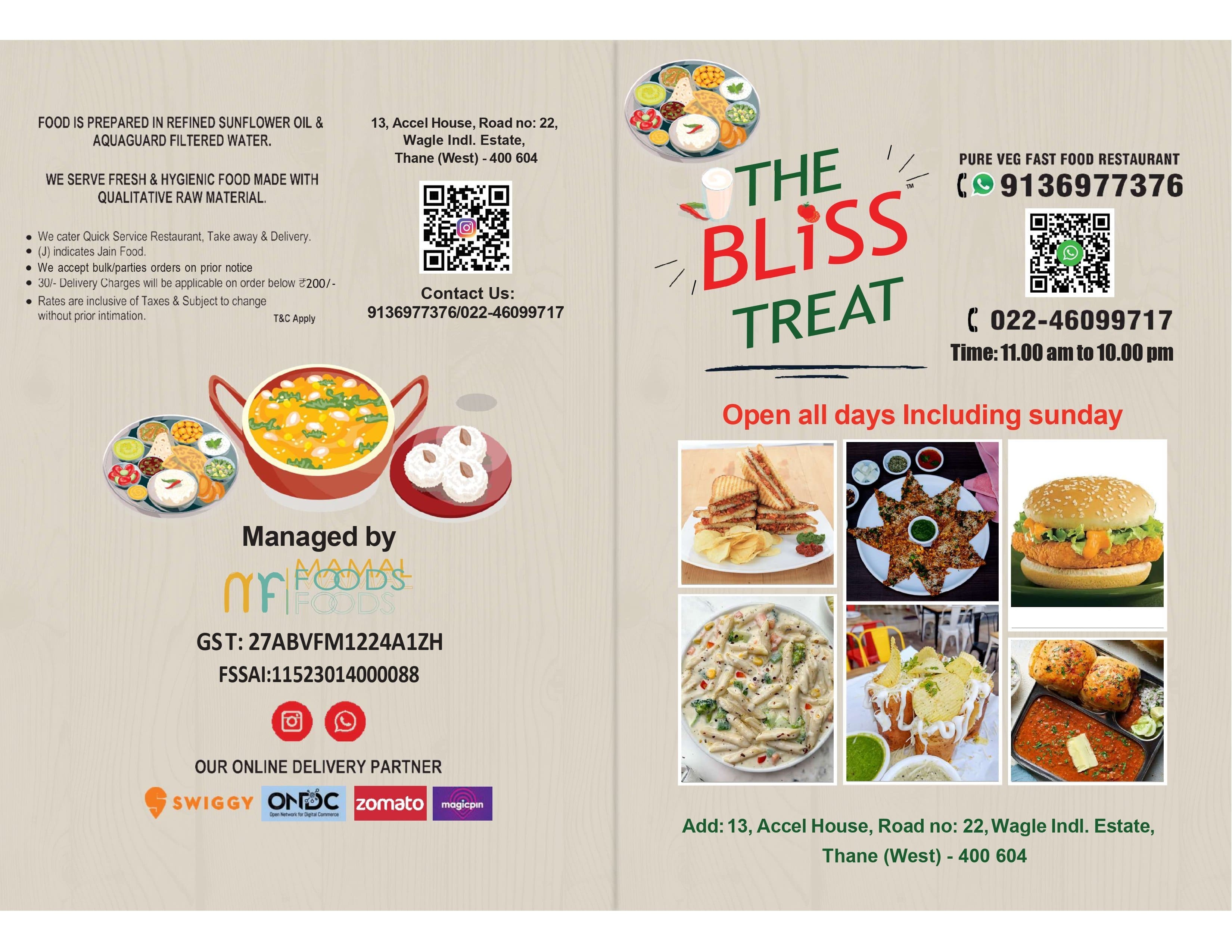 Menu of The Bliss Treat, Wagle Estate, Thane West, Thane