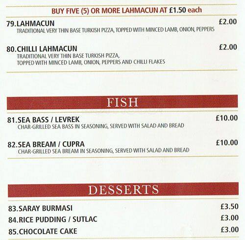 Menu at Tava BBQ, London, 17 Stoke Newington Road