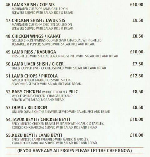 Menu at Tava BBQ, London, 17 Stoke Newington Road