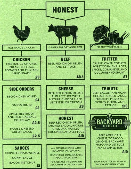 Honest Burgers Menu, Menu for Honest Burgers, King's Cross, London ...