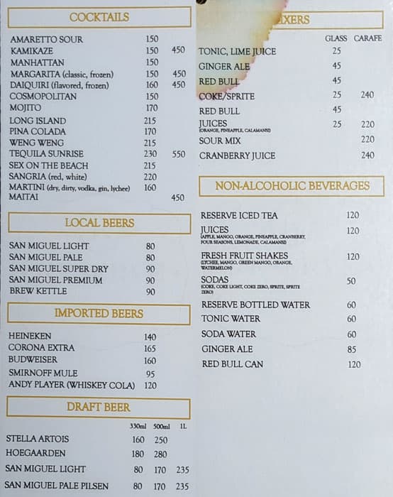 Menu at Reserve PH - BGC pub & bar, Taguig, 14°33'08. 121°02'40.