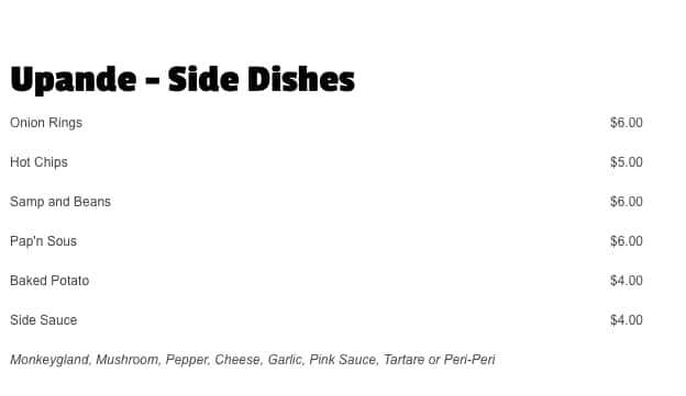 Menu at Serengeti Restaurant, Auckland