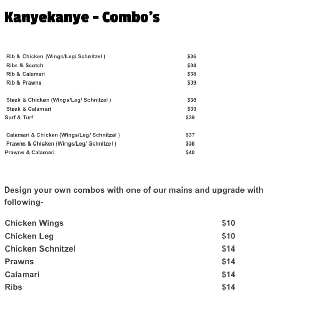 Menu at Serengeti Restaurant, Auckland