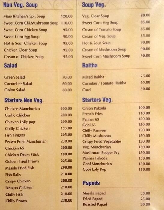 Menu at Hotel Mars, Chennai, 768,, Pammal Main Road, Pallavaram