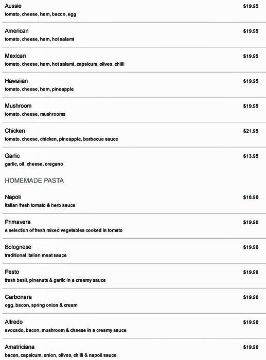 Menu at Alpino Restaurant, Melbourne