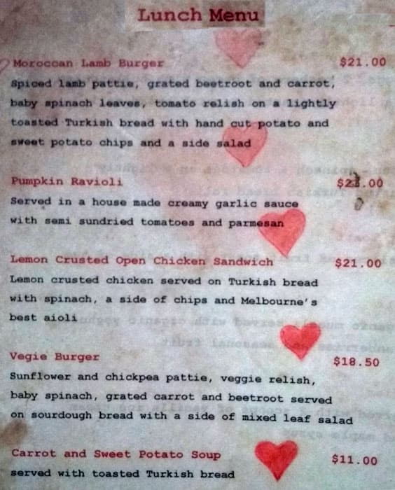 Menu at Heart 'n Soul Cafe, Hurstbridge