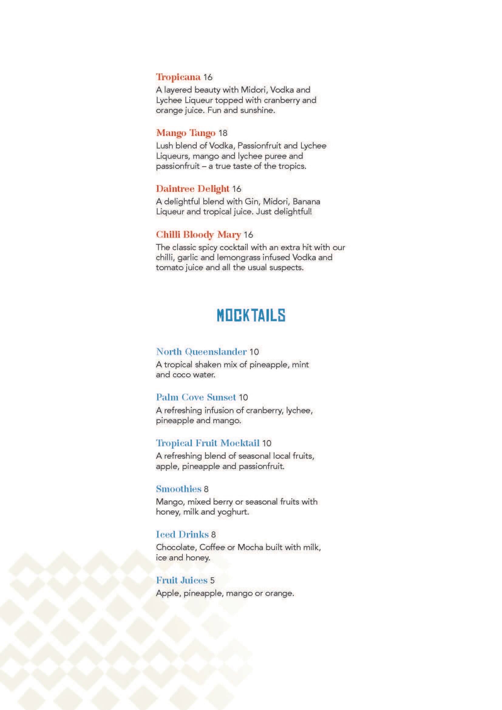 Menu at Temple of Tastes Restaurant, Palm Cove