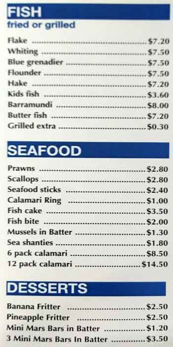 Menu at Rosehedge Chippery fast food, Sydenham