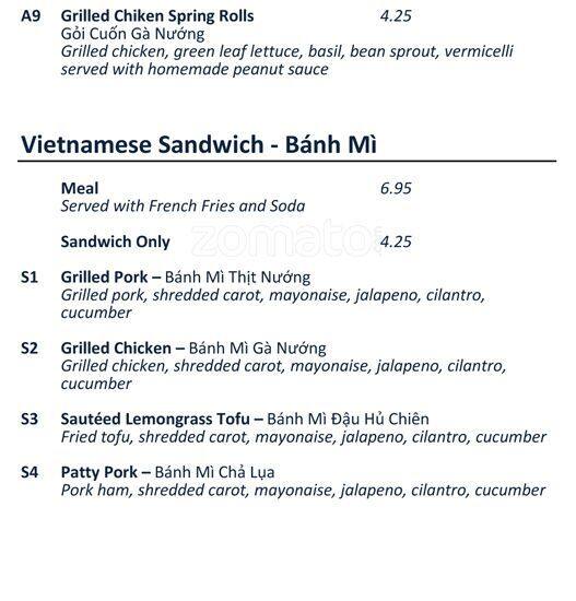 Menu at House of Pho restaurant, Covington