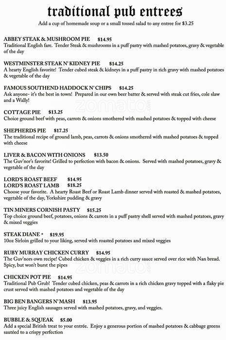 Menu at Big Ben Pub, Charlotte, South Blvd