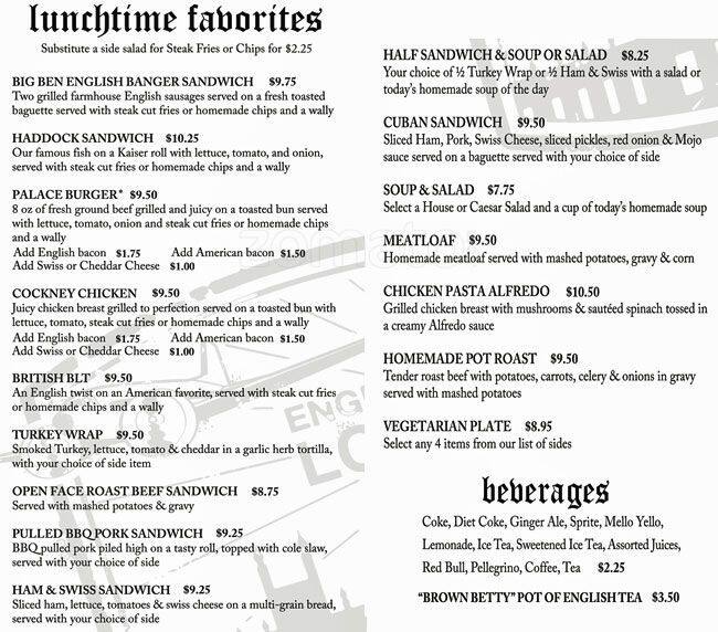 Menu at Big Ben Pub, Charlotte, South Blvd