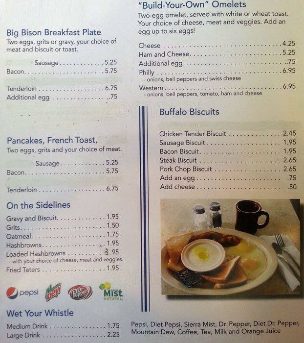 Menu at Bison's Drive In restaurant, Higdon