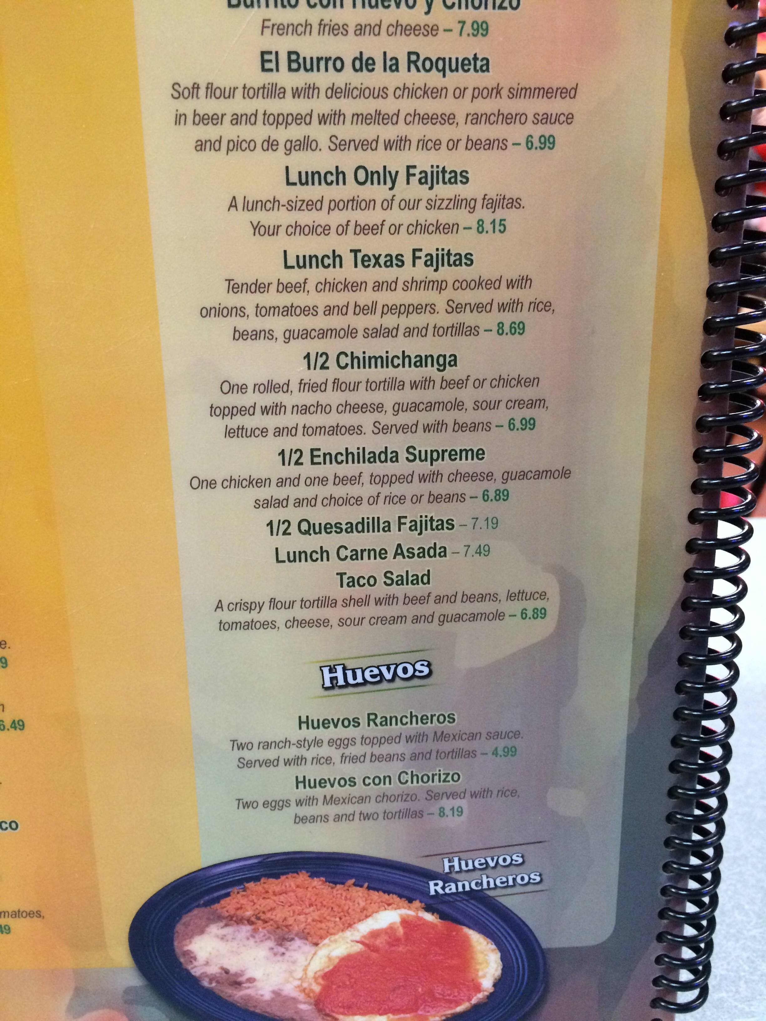 Menu at El Tucan Mexican Restaurant, Spring Lake