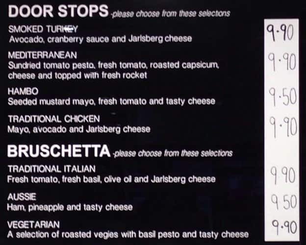 Menu at Modka Cafe, Adelaide, Station Arcade Shop