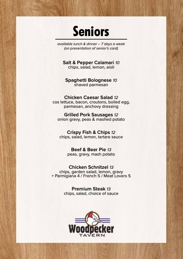 Menu at Woodpecker Bar and Grill, Burpengary