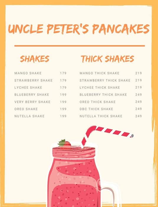 Menu at Uncle Peter's Pancakes & Cafe, Bengaluru, 2595, Ground Floor ...