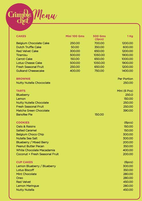 Menu of Crumble Chef by Ramee, Juhu, Mumbai