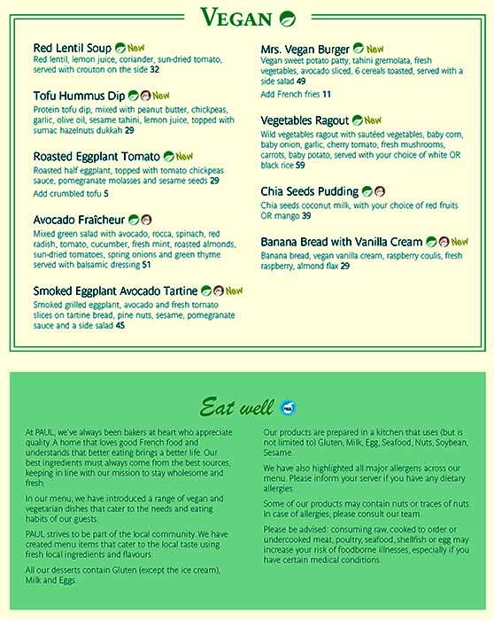 Menu at Paul cafe, Dubai, Mall Of The Emirates