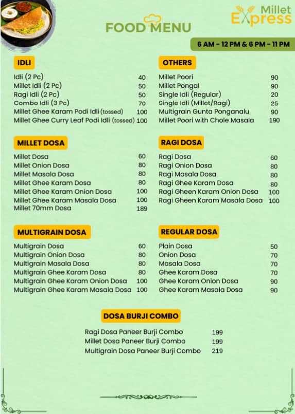 Menu of Millet Express, Electronic City, Bangalore