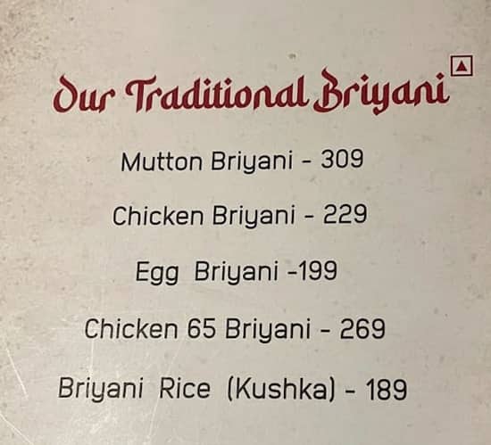 Menu of Ambur Star Briyani Since 1890, Sahakara Nagar, Bangalore