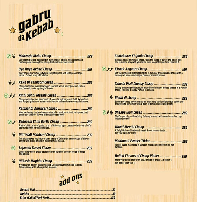 Menu of Gabru Di Chaap, Sainikpuri, Secunderabad