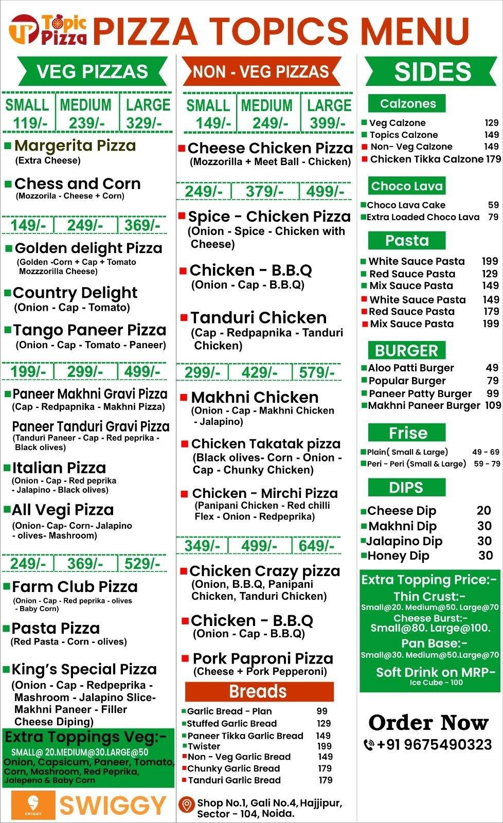 Menu of Topic Pizza, Hajipur, Noida