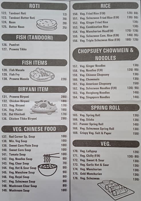 Menu at J K Red Corner, Mumbai