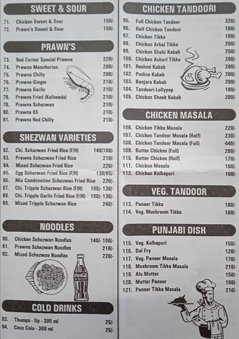 Menu at J K Red Corner, Mumbai