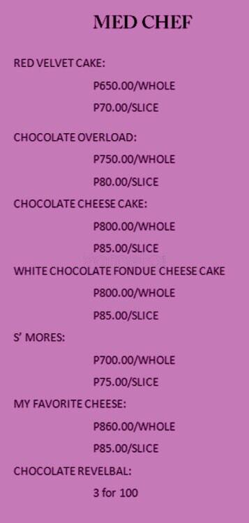 Menu at MedChef cafe, Quezon City