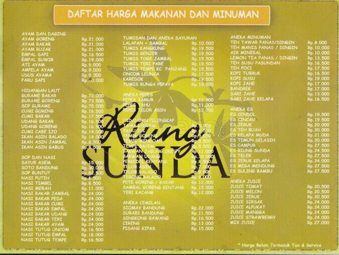 Riung Sunda Menu, Menu untuk Riung Sunda, SCBD, Jakarta - Zomato Indonesia