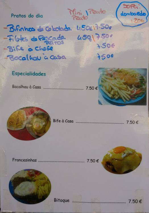 Menu at Pasteis de Cerveja cafeteria, Lisbon