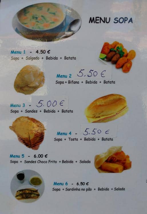 Menu at Pasteis de Cerveja cafeteria, Lisbon