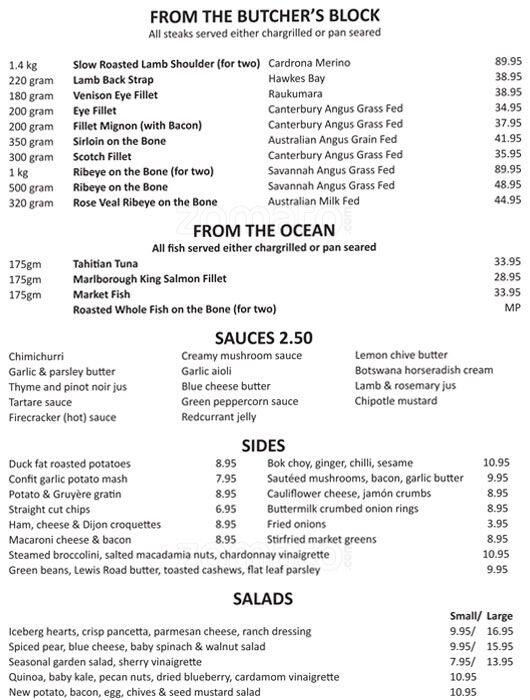 Menu at Botswana Butchery pub & bar, Queenstown