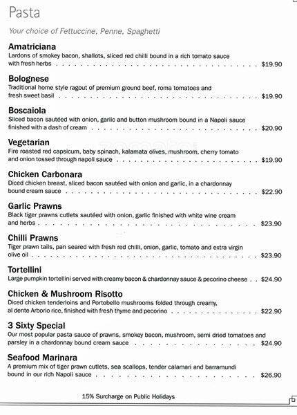 Menu at 3 Sixty Restaurant Bar The Grand Hotel, Labrador