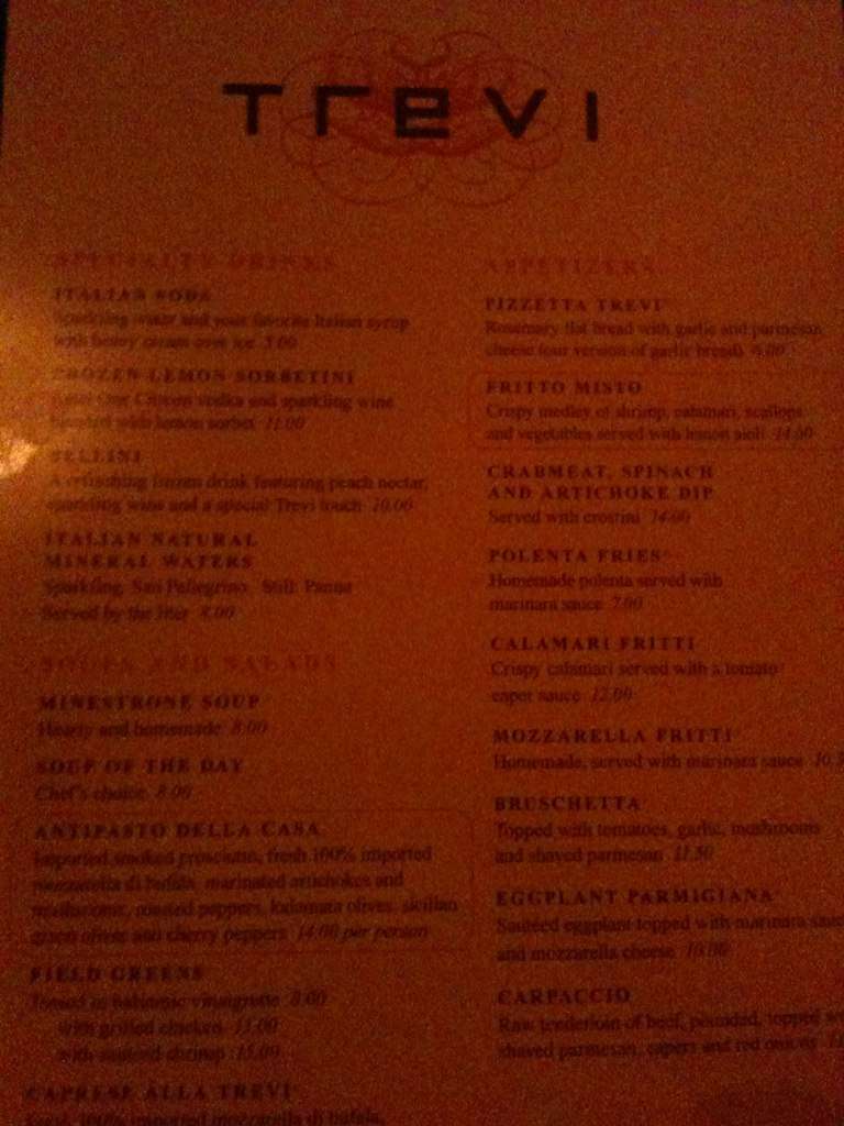 Menu at Trevi Italian Restaurant, Las Vegas, S Las Vegas Blvd