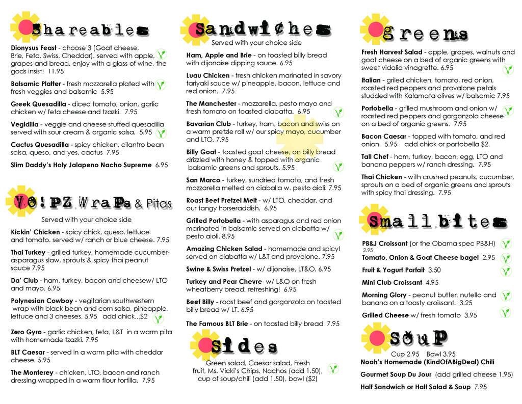 Menu at Plant Zero Cafe, Richmond, 7 E 3rd St