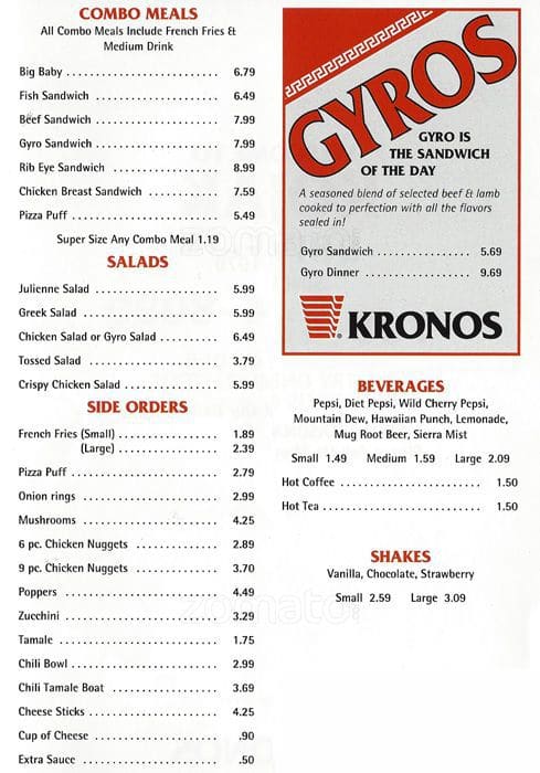 Menu at Kojak Drive-In Inc restaurant, Burbank