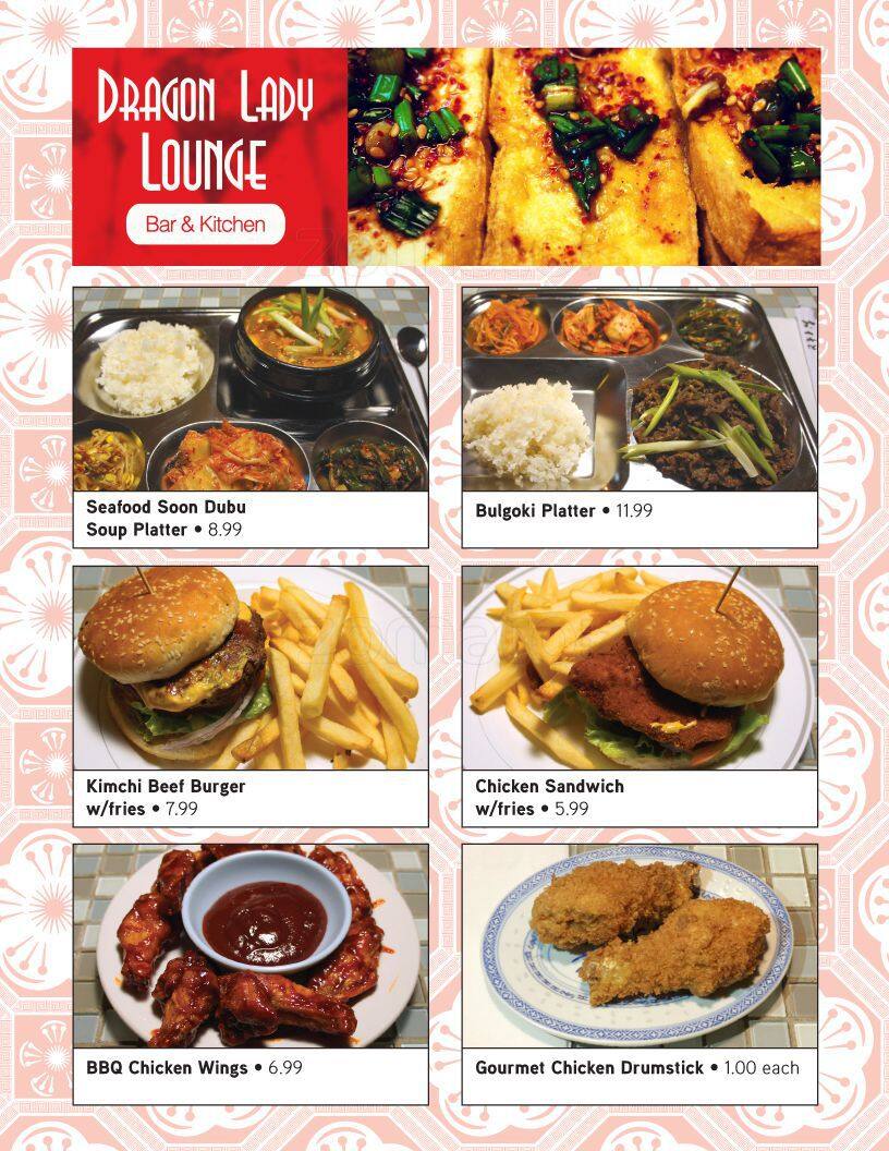 Menu at Dragon Lady Lounge pub & bar, Chicago, N Elston Ave
