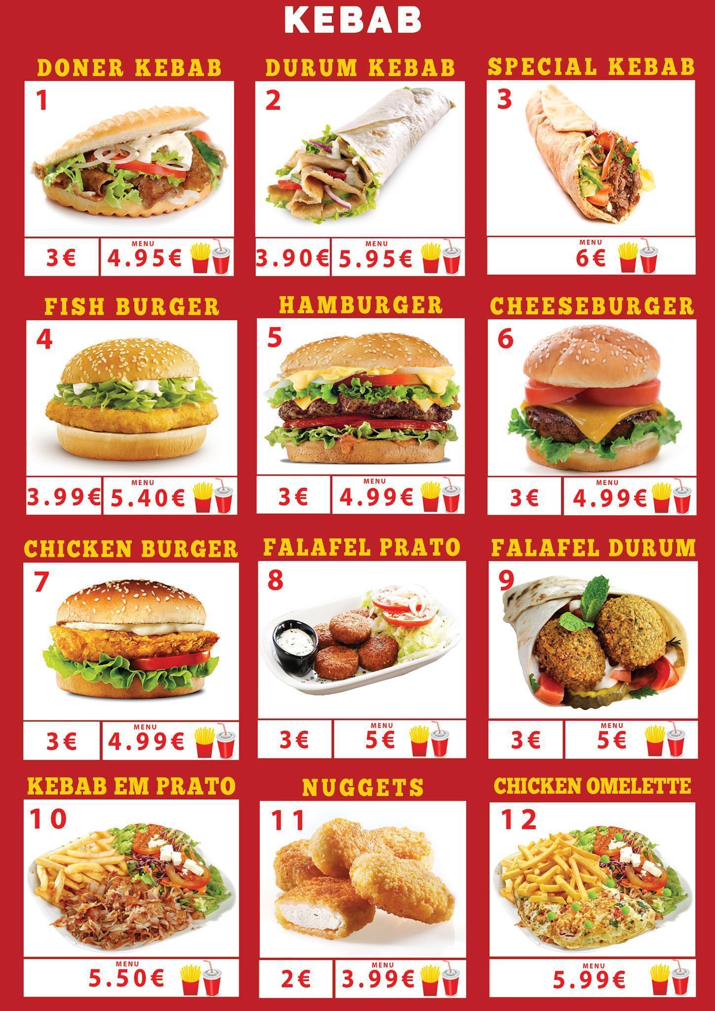 Menu at Kebab Mahal restaurant, Lisbon