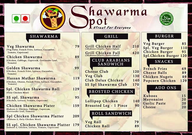 Menu at Shawarma Spot Nesapakkam, Chennai