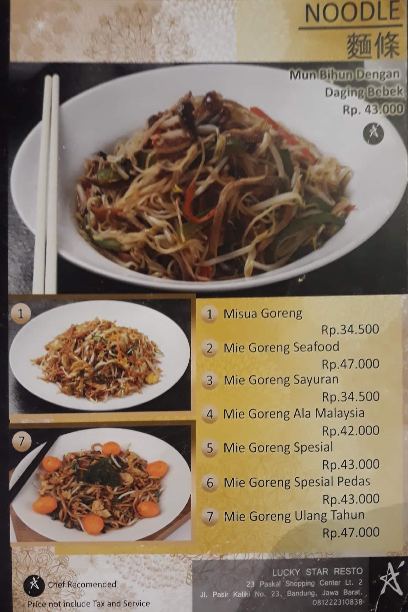 Carta del restaurante Lucky Star Resto, Bandung